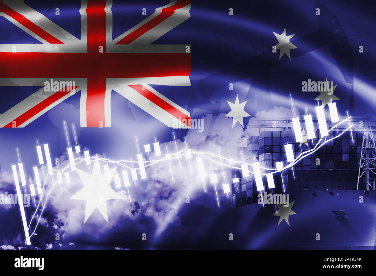 Australian flag, stock market, exchange economy and Trade, oil ...