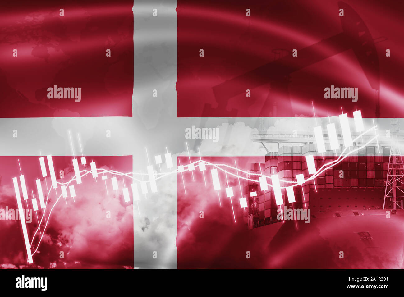 Denmark flag, stock market, exchange economy and Trade, oil production ...