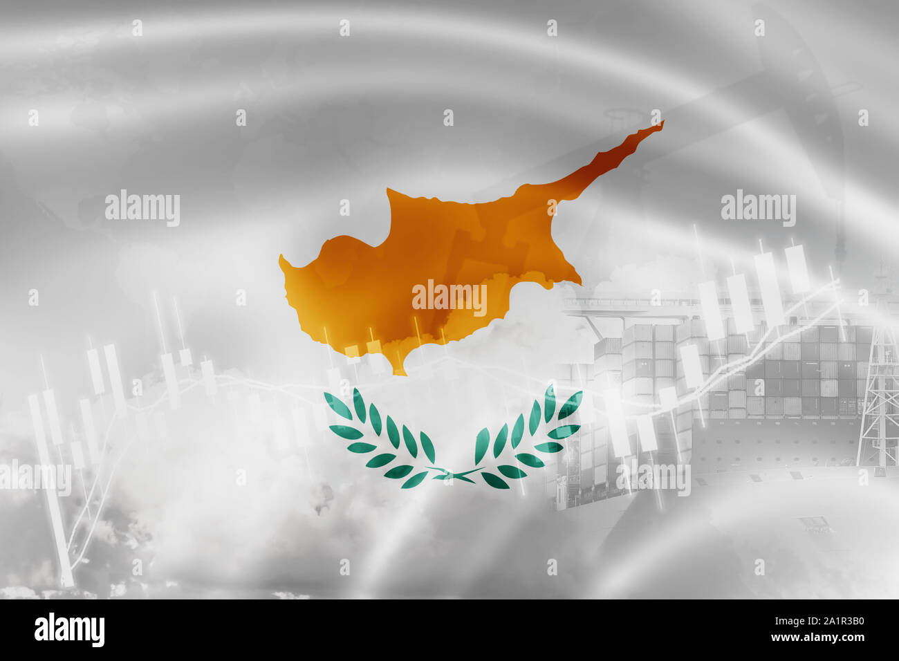 Cyprus flag, stock market, exchange economy and Trade, oil production ...
