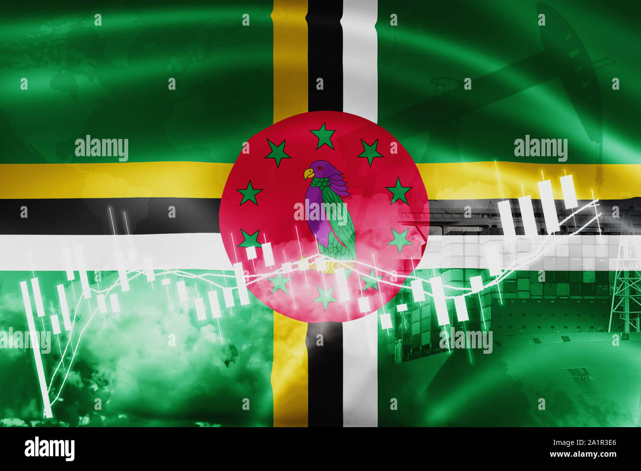 Dominica flag, stock market, exchange economy and Trade, oil production ...