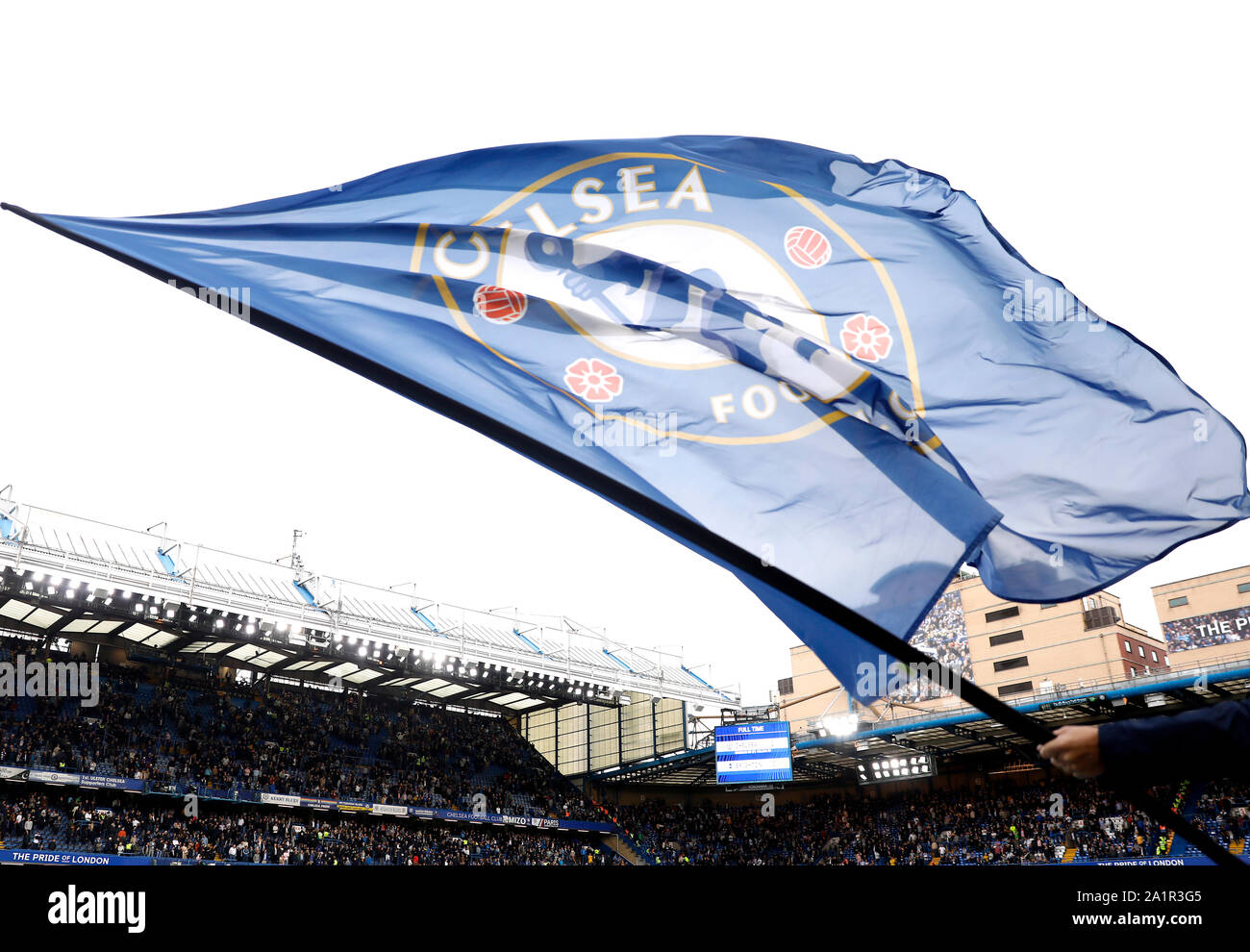 A Chelsea flag being flown after the final whistle during the Premier ...