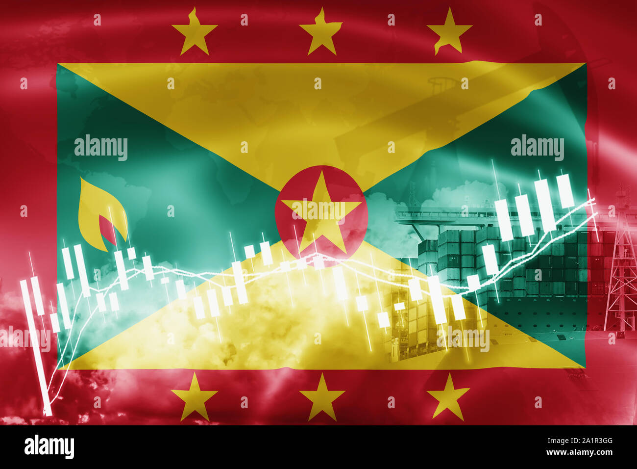 Grenada flag, stock market, exchange economy and Trade, oil production ...