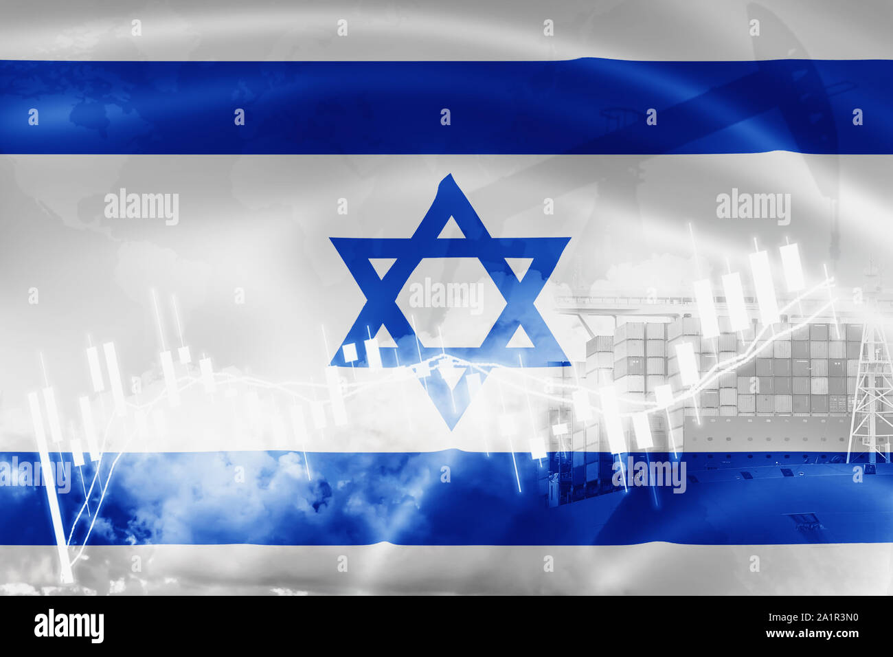 Israel flag, stock market, exchange economy and Trade, oil production ...