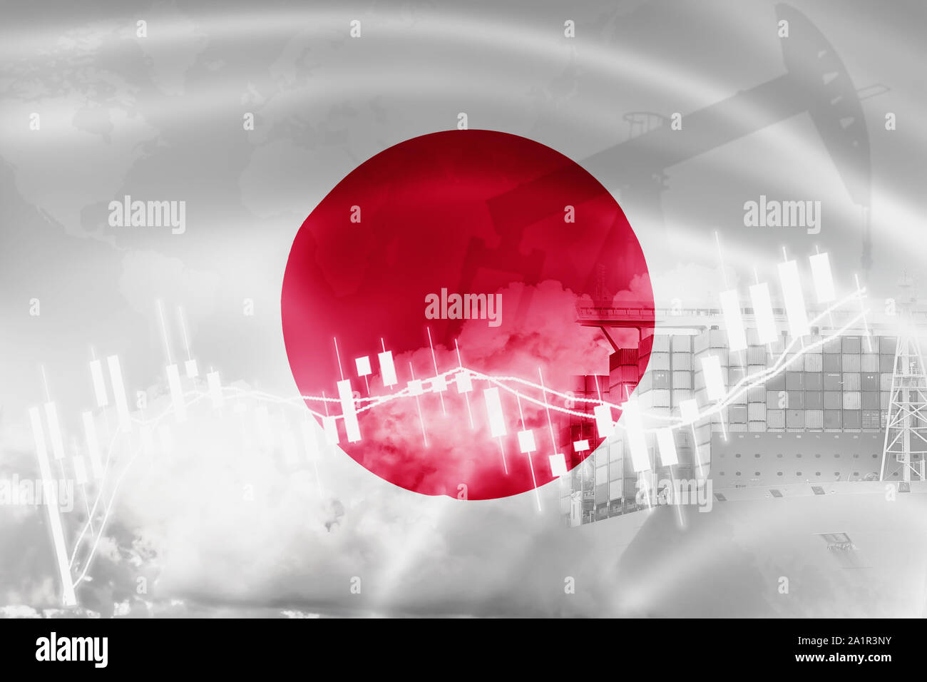 Japan flag, stock market, exchange economy and Trade, oil production ...