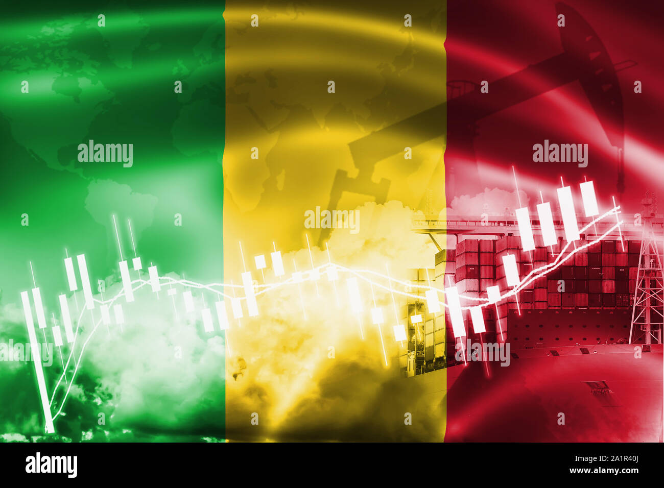 Mali flag, stock market, exchange economy and Trade, oil production ...