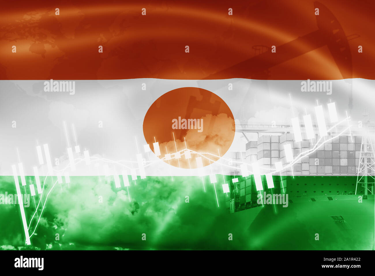 Niger flag, stock market, exchange economy and Trade, oil production ...