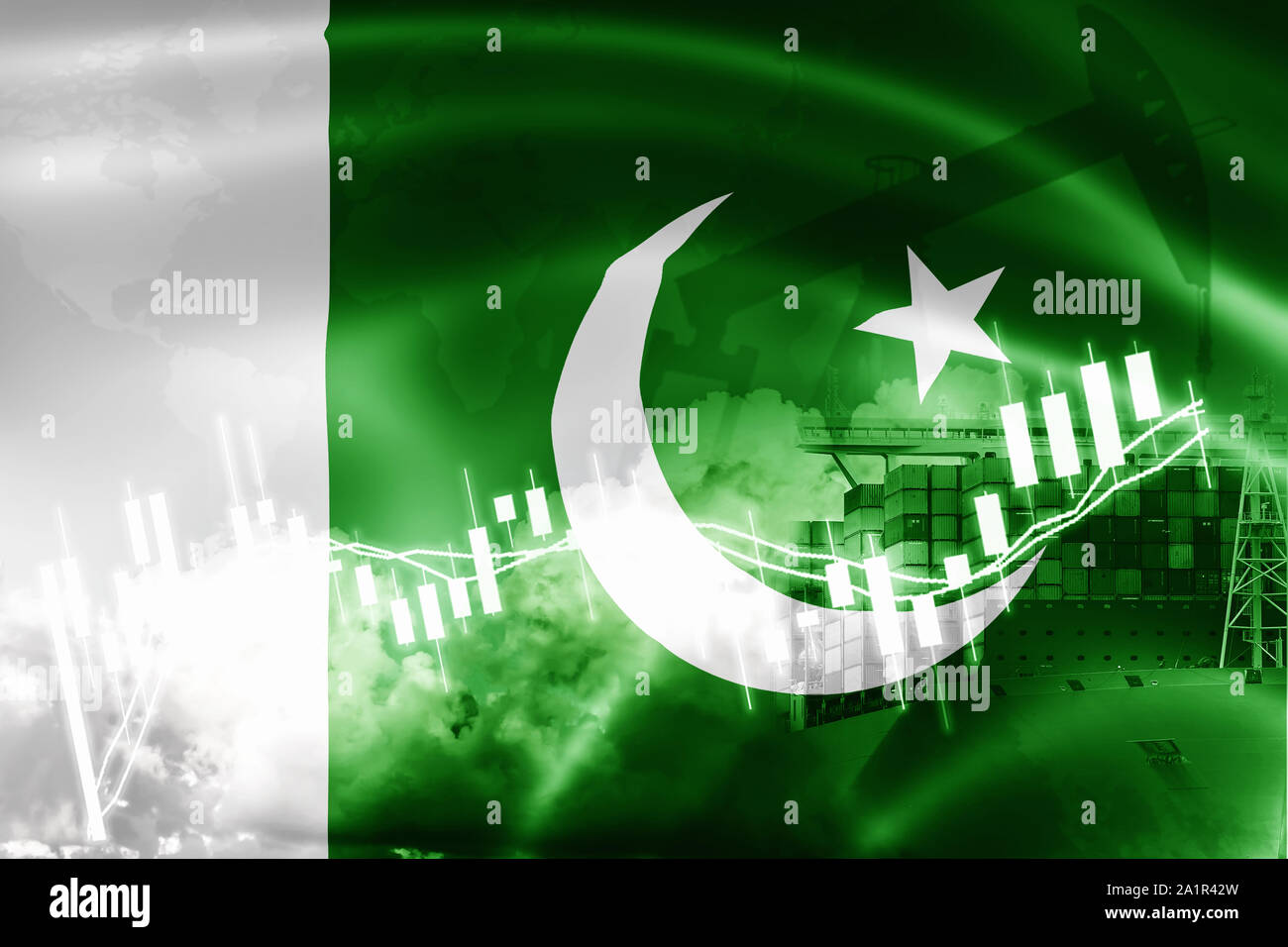 Pakistan flag, stock market, exchange economy and Trade, oil production ...