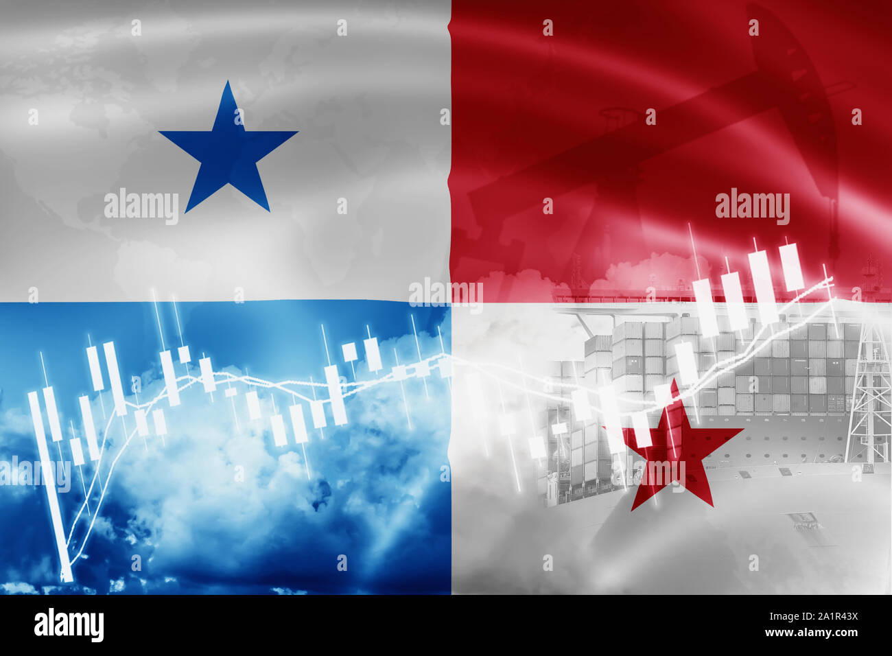 Panama flag, stock market, exchange economy and Trade, oil production ...