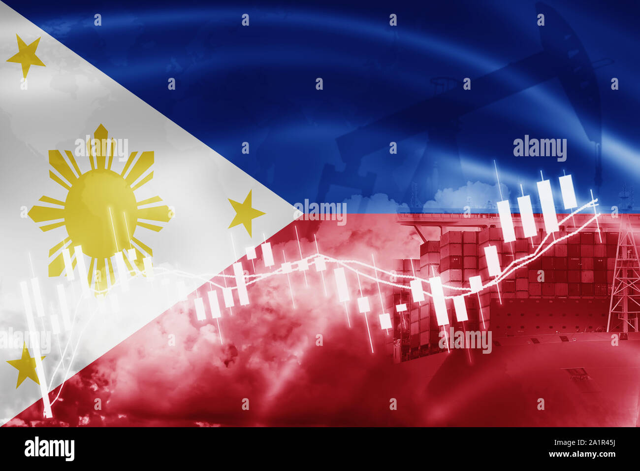 Philippines flag, stock market, exchange economy and Trade, oil ...