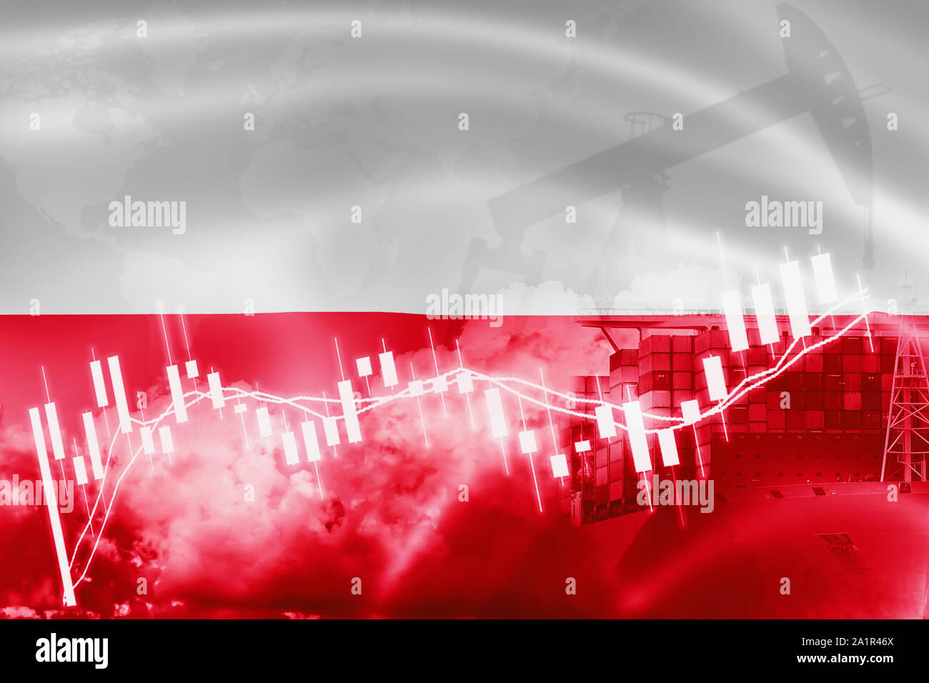 Poland flag, stock market, exchange economy and Trade, oil production ...