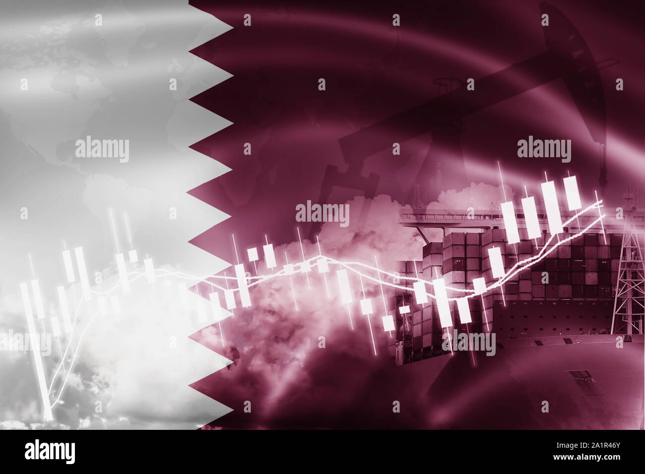 Qatar flag, stock market, exchange economy and Trade, oil production ...