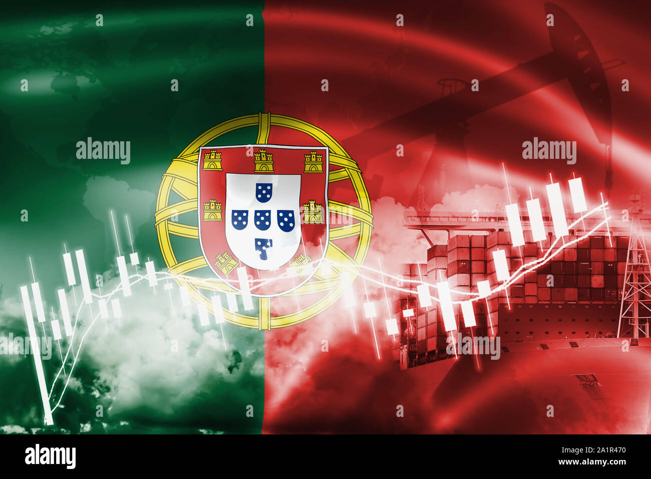 Portugal flag, stock market, exchange economy and Trade, oil production ...