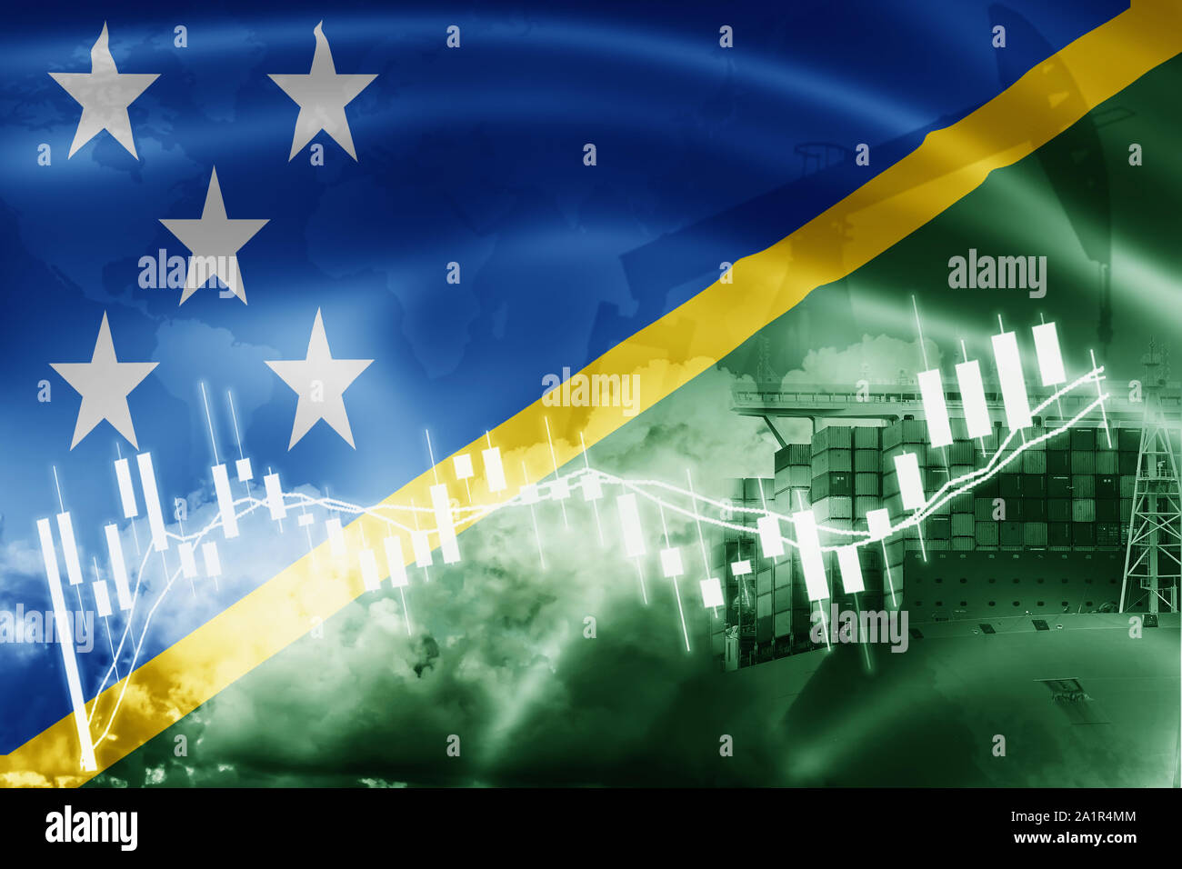 Solomon Islands flag, stock market, exchange economy and Trade, oil ...