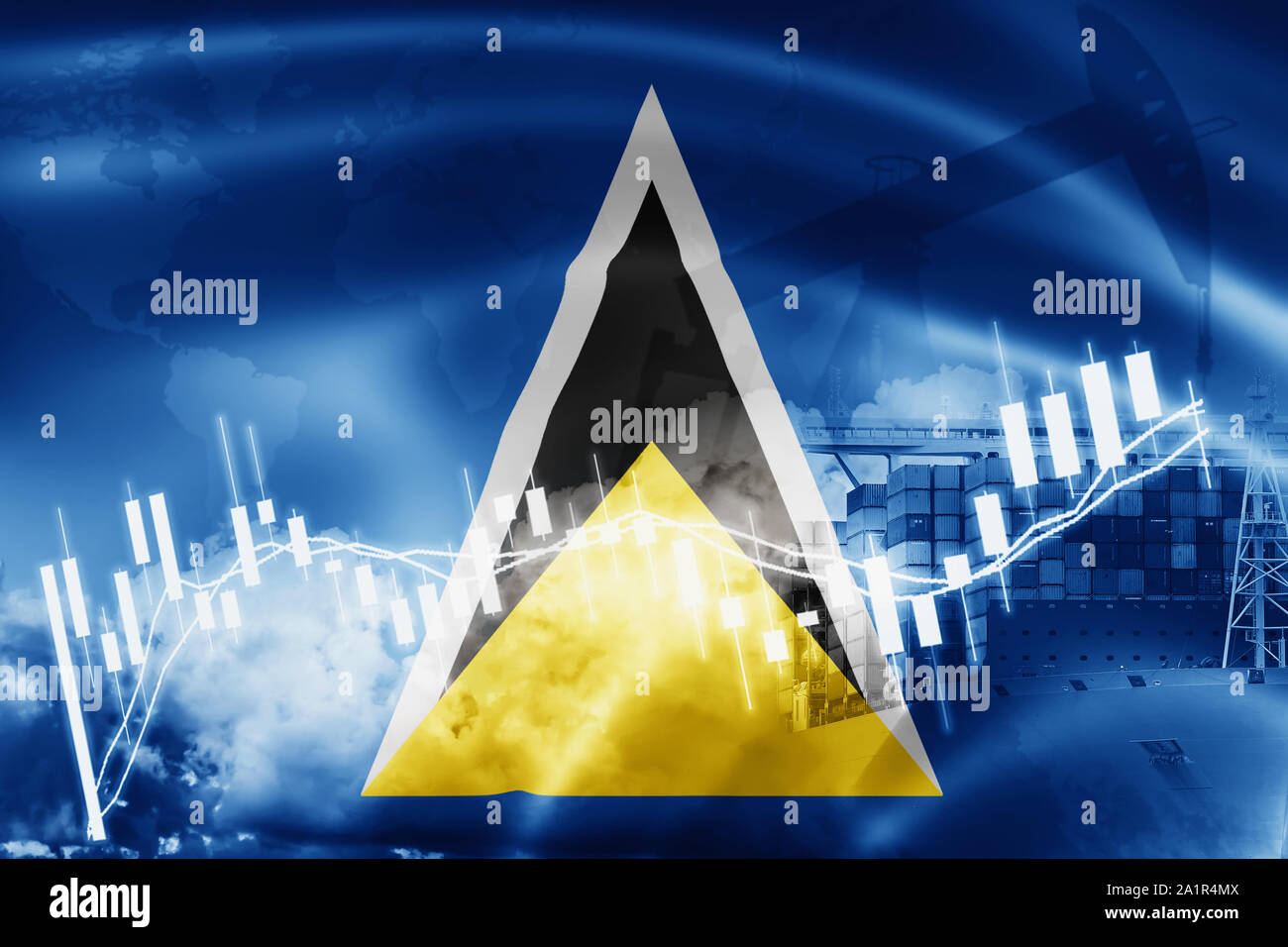 Saint Lucia flag, stock market, exchange economy and Trade, oil ...