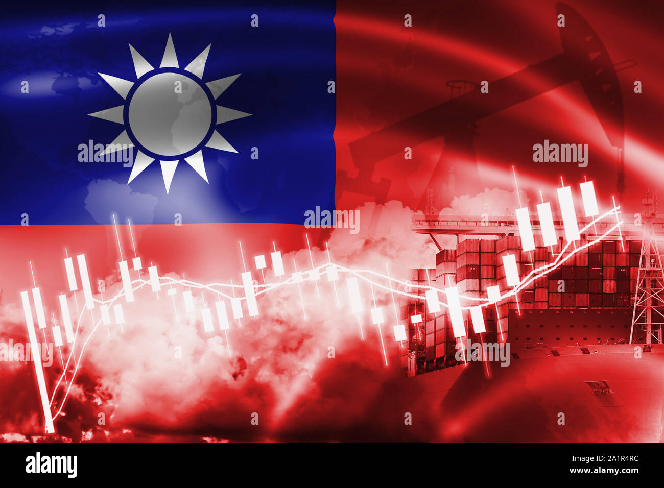 Taiwan flag, stock market, exchange economy and Trade, oil production ...