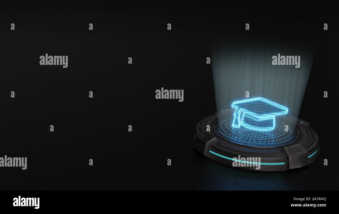 blue stripes digital laser 3d hologram symbol of graduation cap render ...
