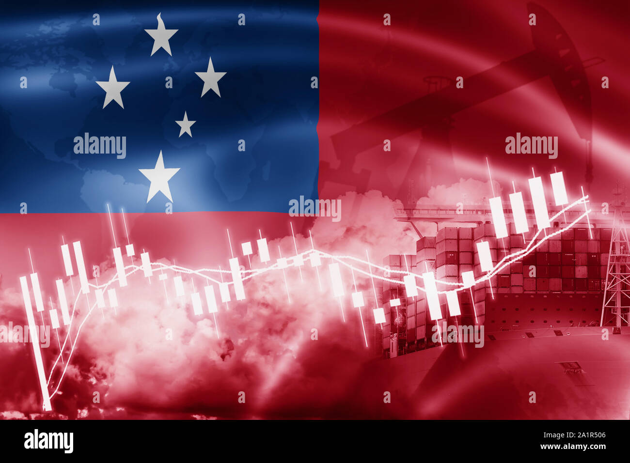 Western Samoa flag, stock market, exchange economy and Trade, oil ...