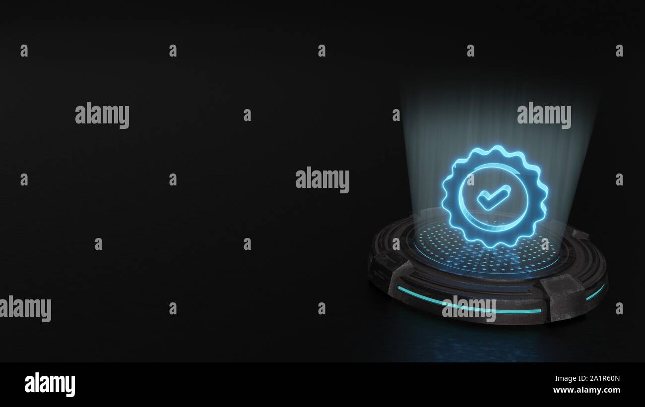 blue stripes digital laser 3d hologram symbol of check mark in gear ...
