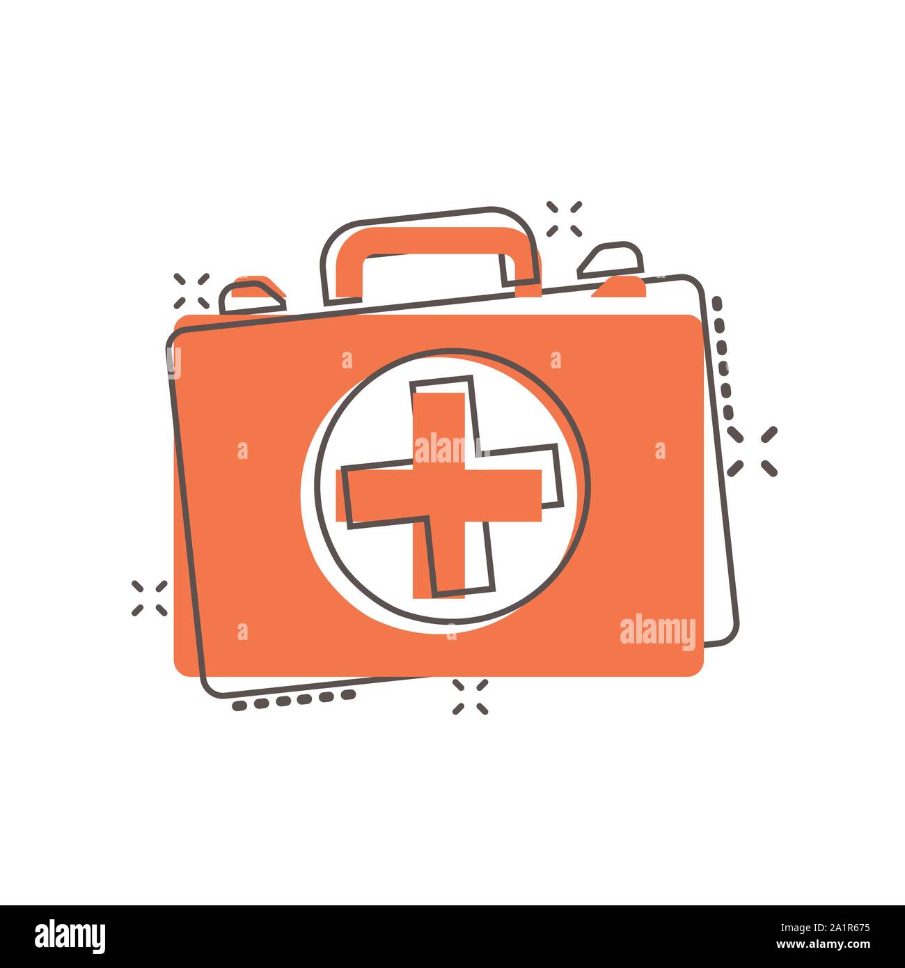 First aid kit icon in comic style. Health, help and medical diagnostics ...