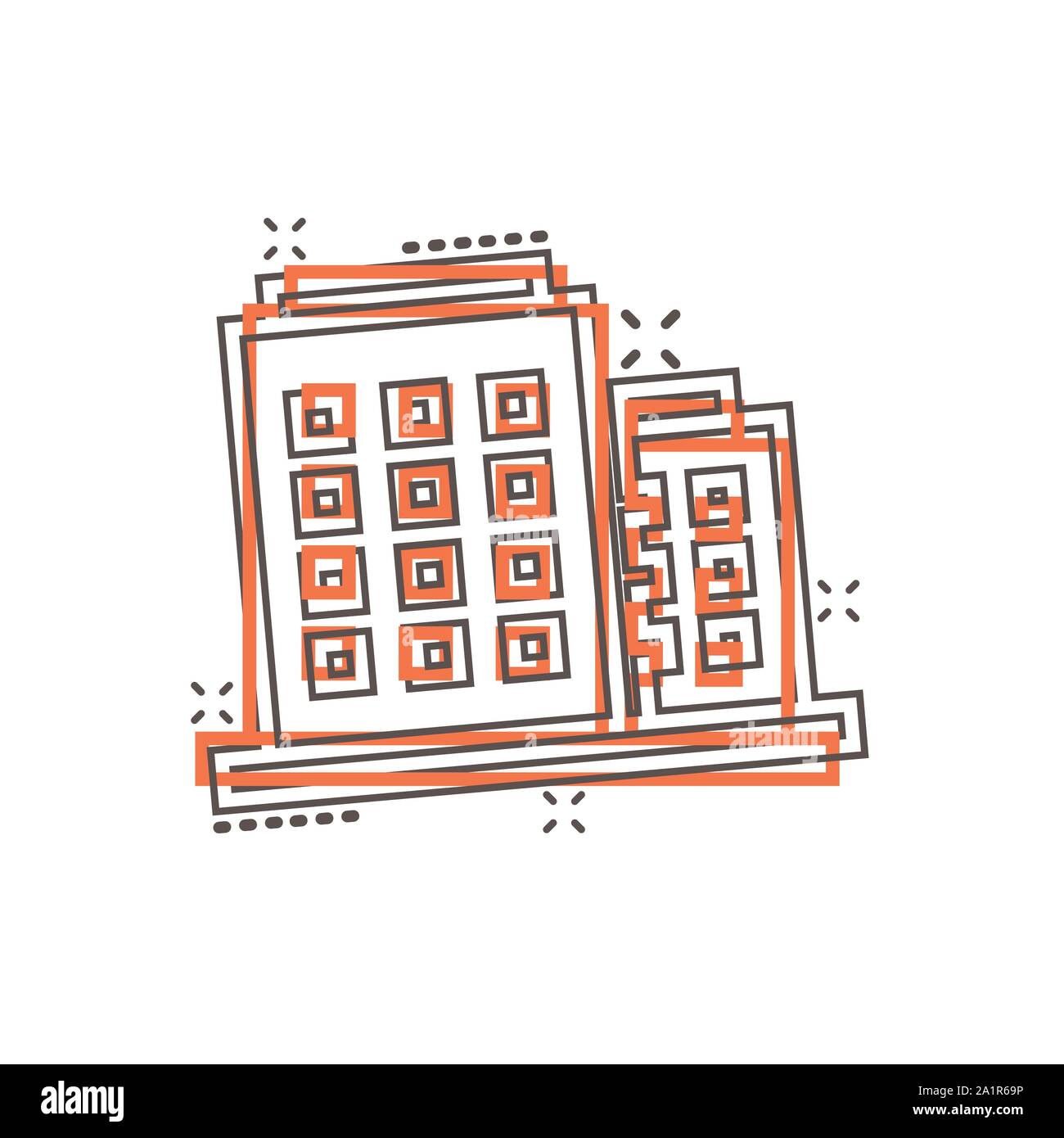 Office building sign icon in comic style. Apartment vector cartoon ...