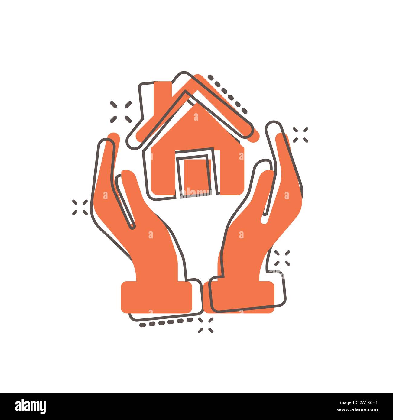 Home care icon in comic style. Hand hold house vector cartoon ...