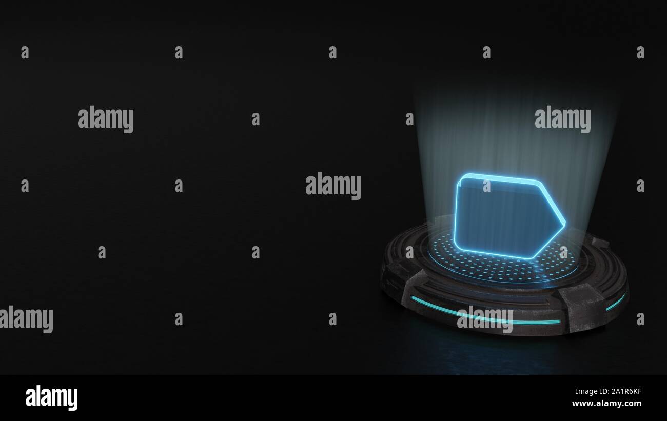 blue stripes digital laser 3d hologram symbol of right arrow label ...