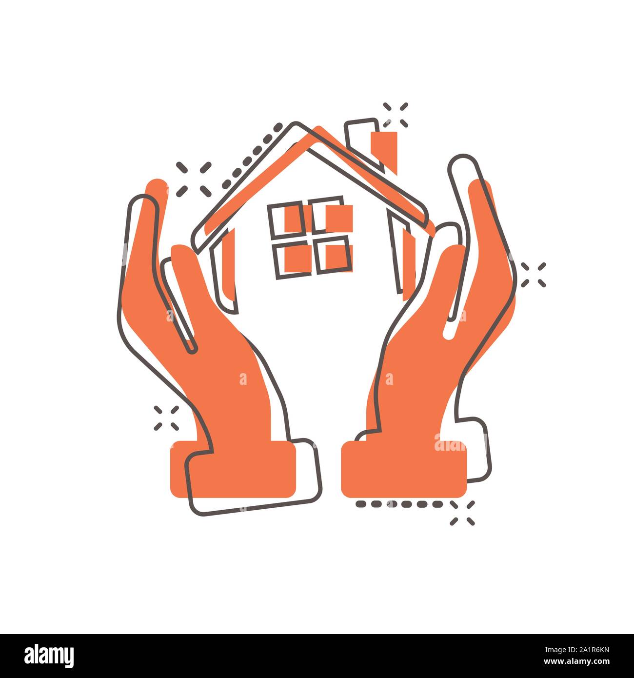 Home care icon in comic style. Hand hold house vector cartoon ...