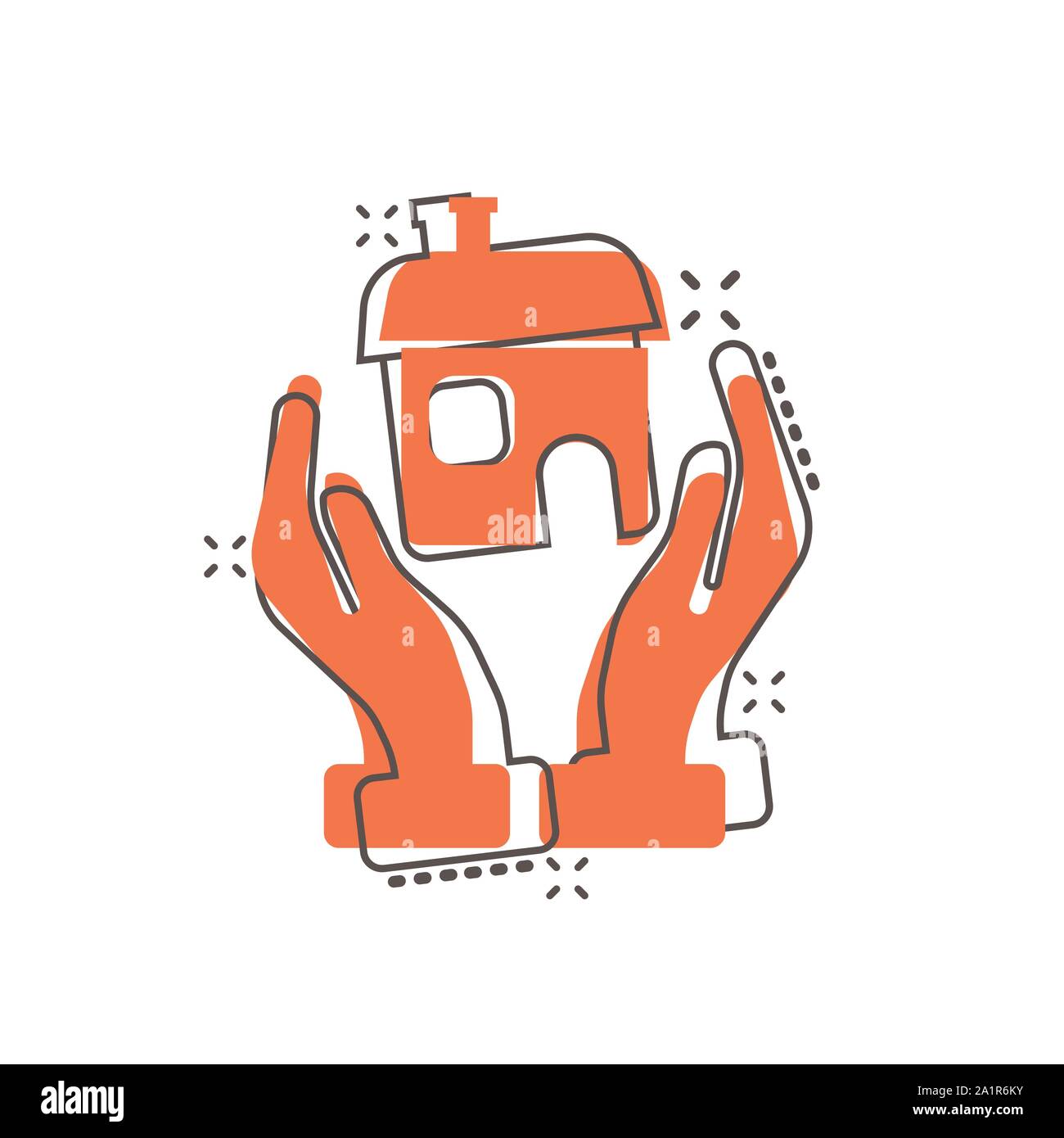 Home care icon in comic style. Hand hold house vector cartoon ...