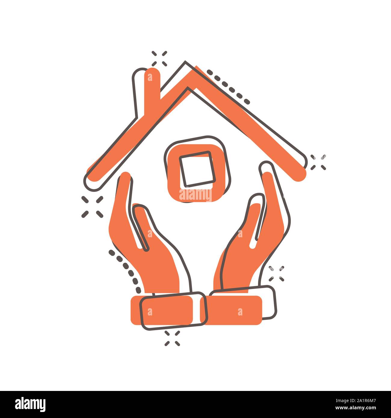 Home care icon in comic style. Hand hold house vector cartoon ...