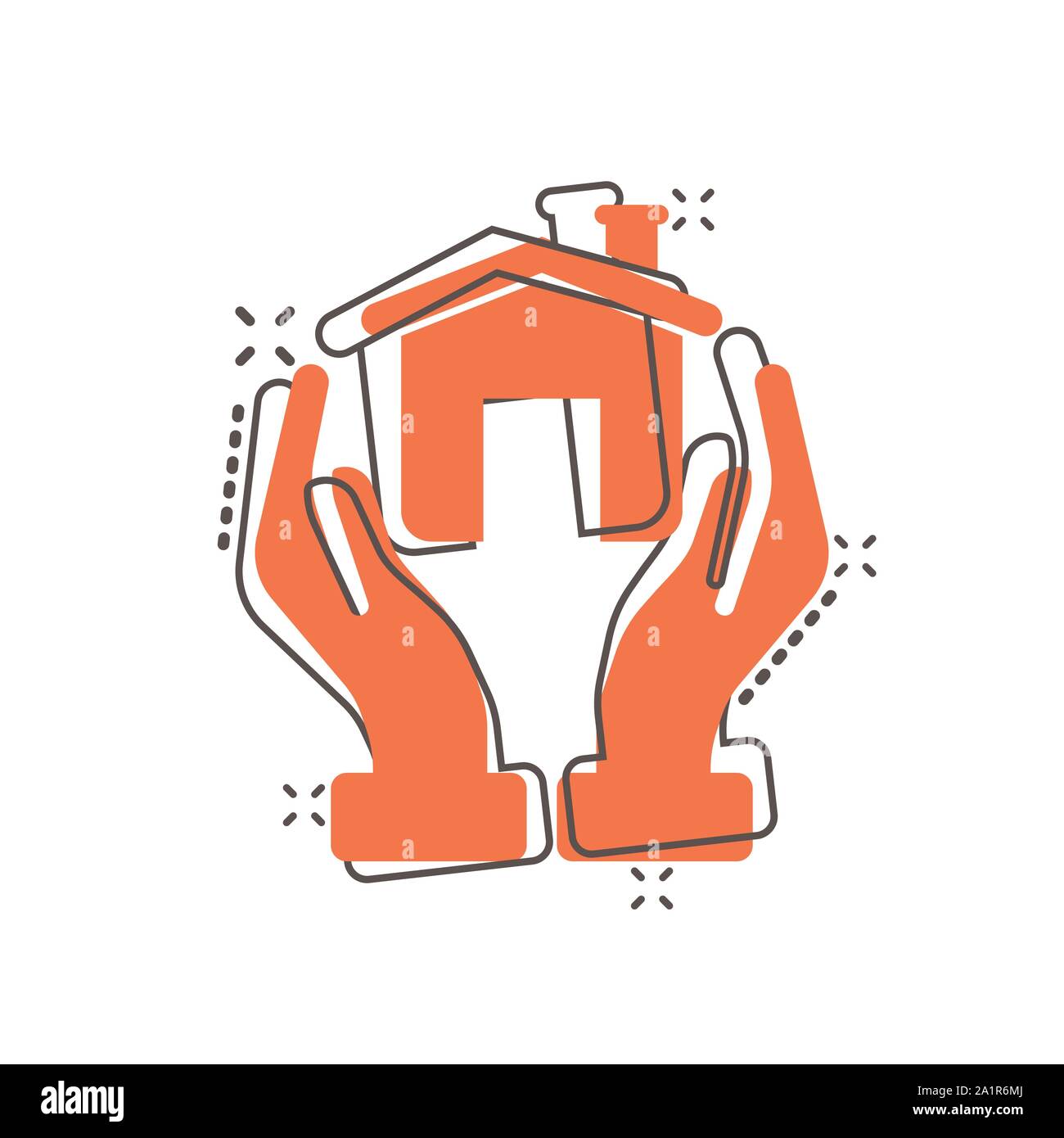 Home care icon in comic style. Hand hold house vector cartoon ...