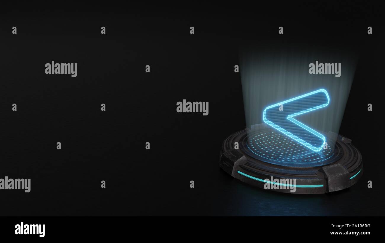 blue stripes digital laser 3d hologram symbol of less than mark render ...