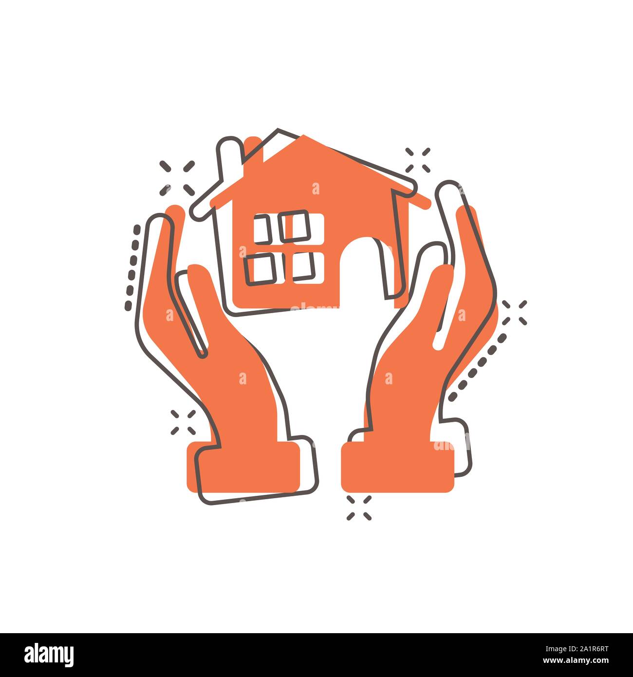 Home care icon in comic style. Hand hold house vector cartoon ...