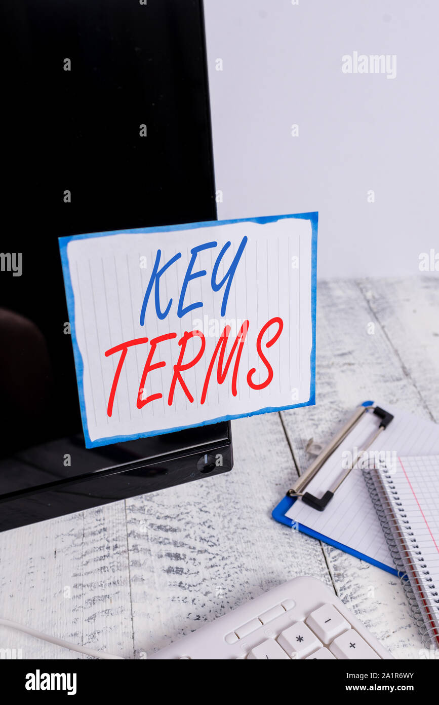Writing note showing Key Terms. Business concept for Words that can ...
