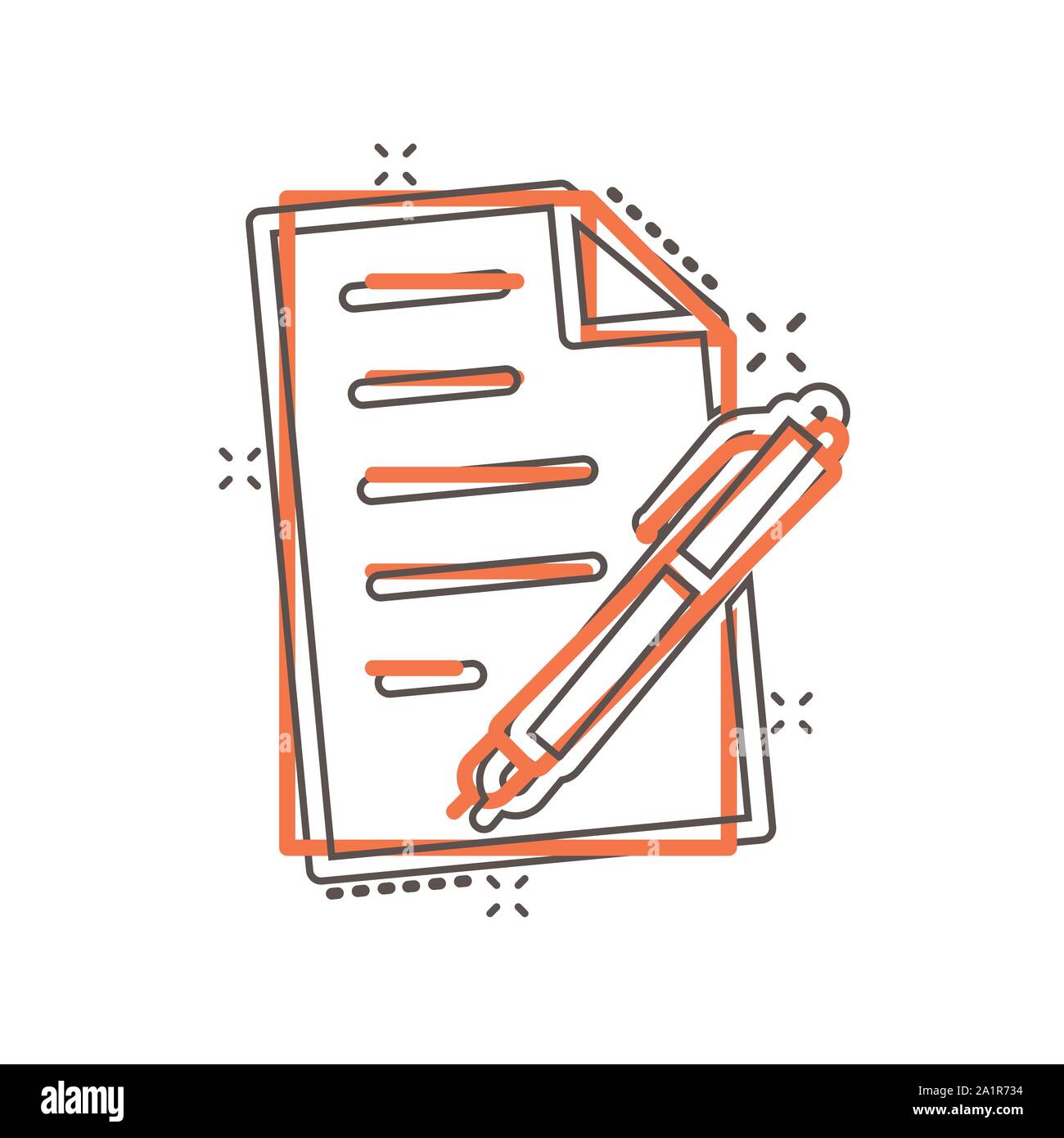 Document with pen icon in comic style. Notepad vector cartoon ...
