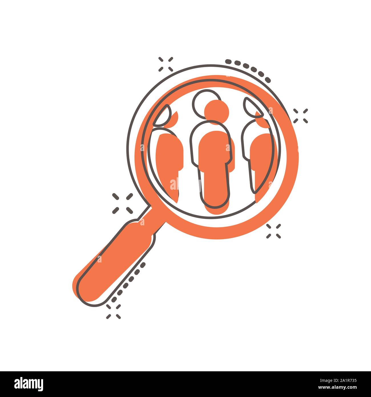 Search job vacancy icon in comic style. Loupe career vector cartoon ...