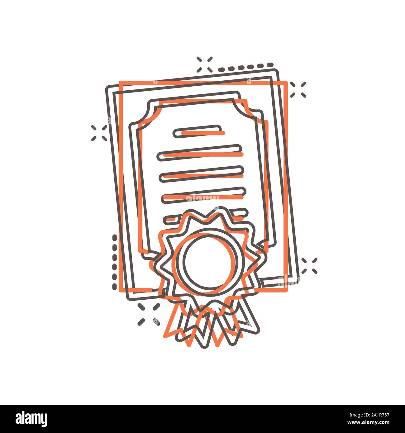 Certificate icon in comic style. License badge vector cartoon ...