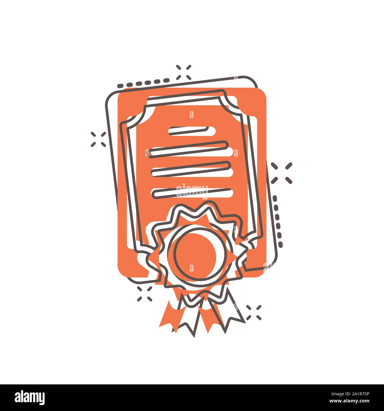 Certificate icon in comic style. License badge vector cartoon ...