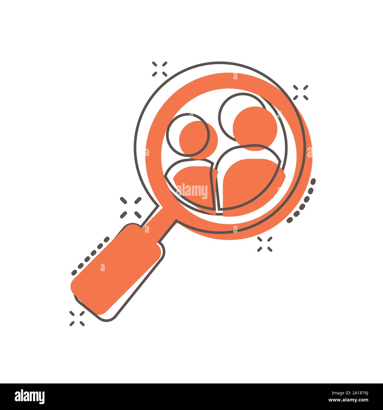 Search job vacancy icon in comic style. Loupe career vector cartoon ...