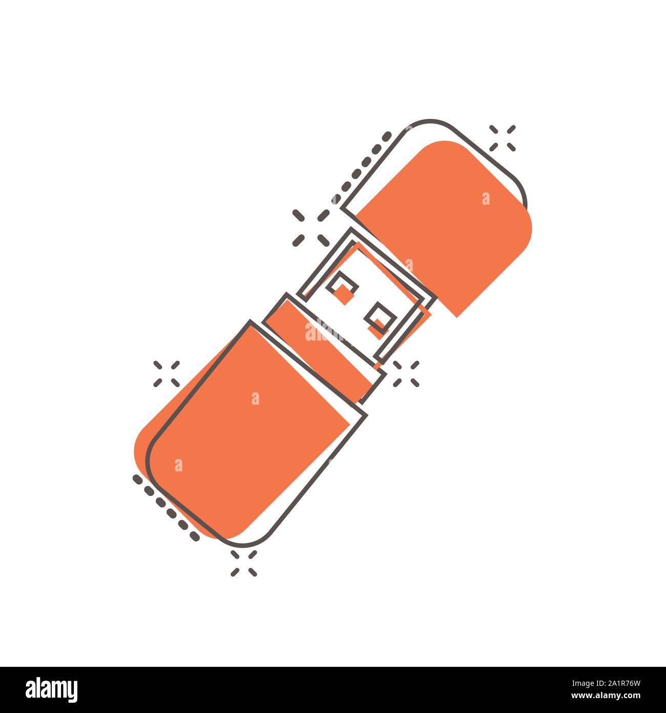 Usb drive icon in comic style. Flash disk vector cartoon illustration ...