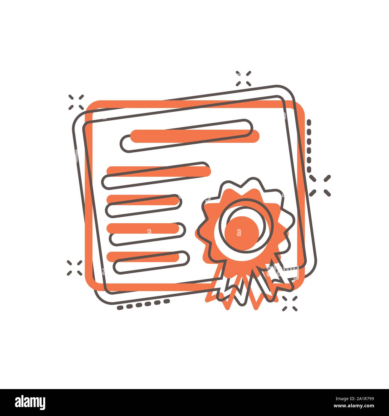 Certificate icon in comic style. License badge vector cartoon ...