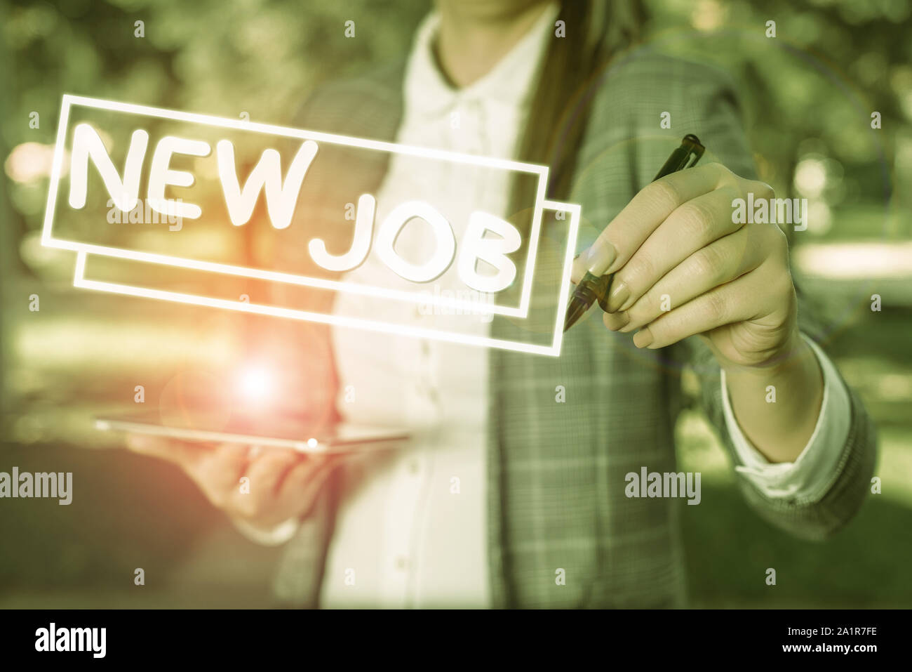 Text sign showing New Job. Business photo showcasing signing contract ...