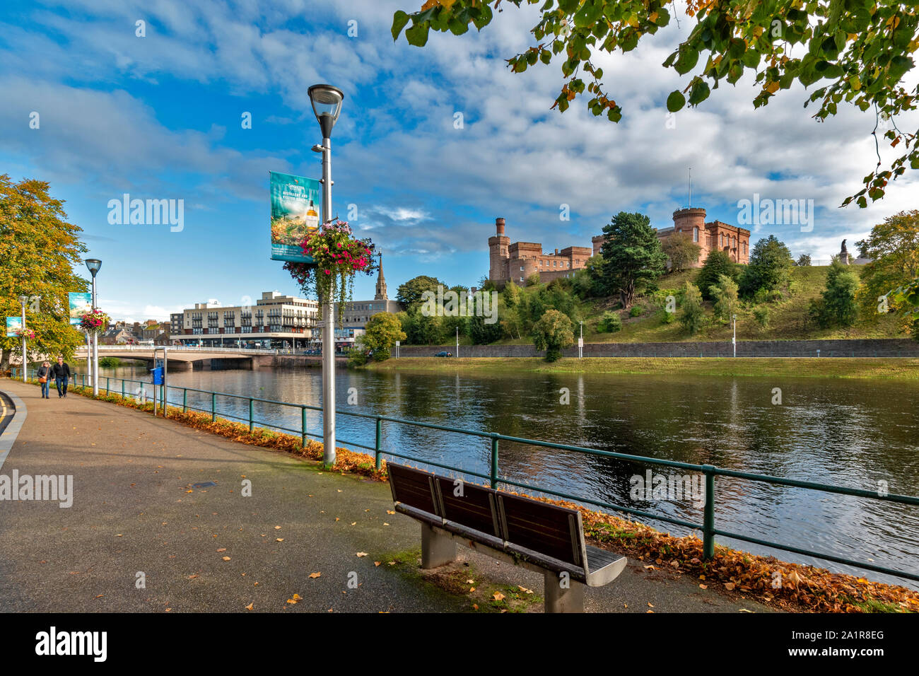 INVERNESS CITY SCOTLAND VIEW DOWN NESS WALK WITH AUTUMNAL TREES AND ...