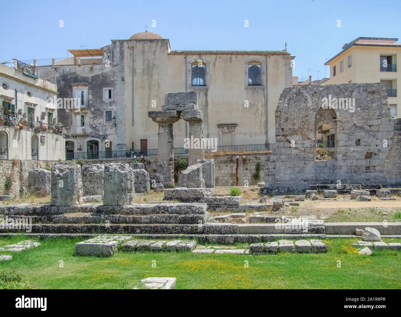 city view including some historic remains at Syracuse located in Sicily ...