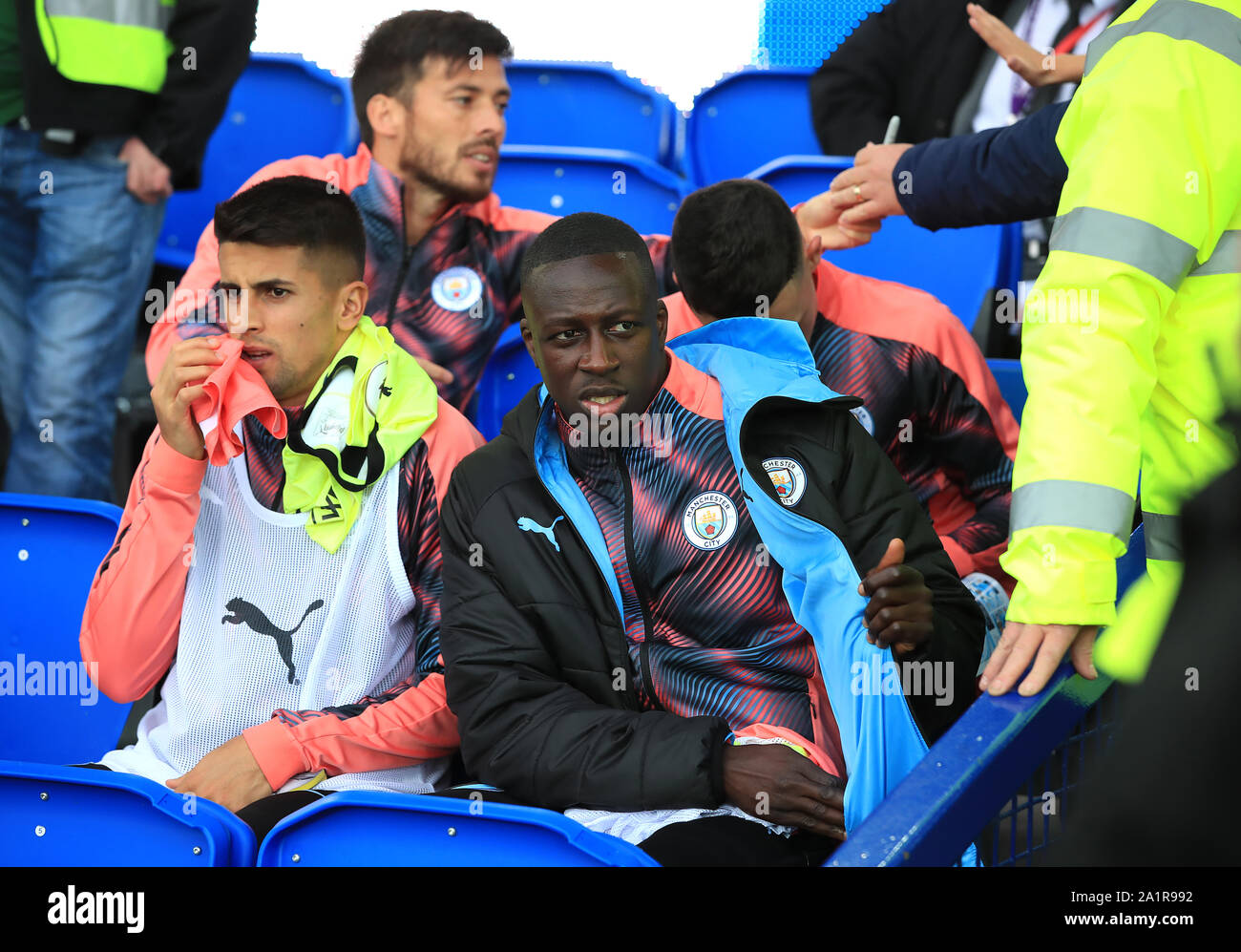 Manchester Benjamin Mendy on the bench during the Premier League match ...