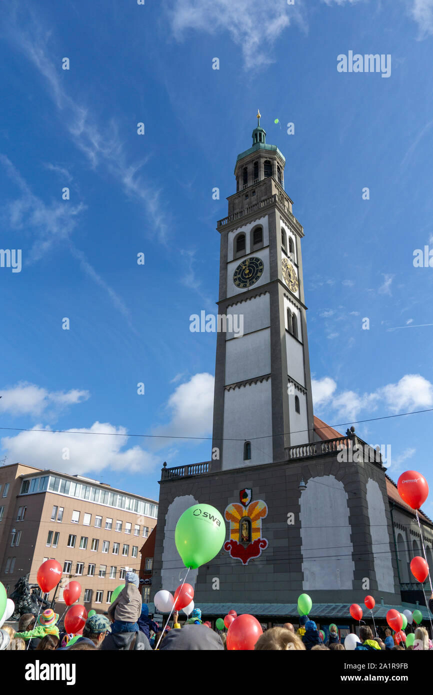 Turamichele celebration with ballons in front of Perlach tower in ...