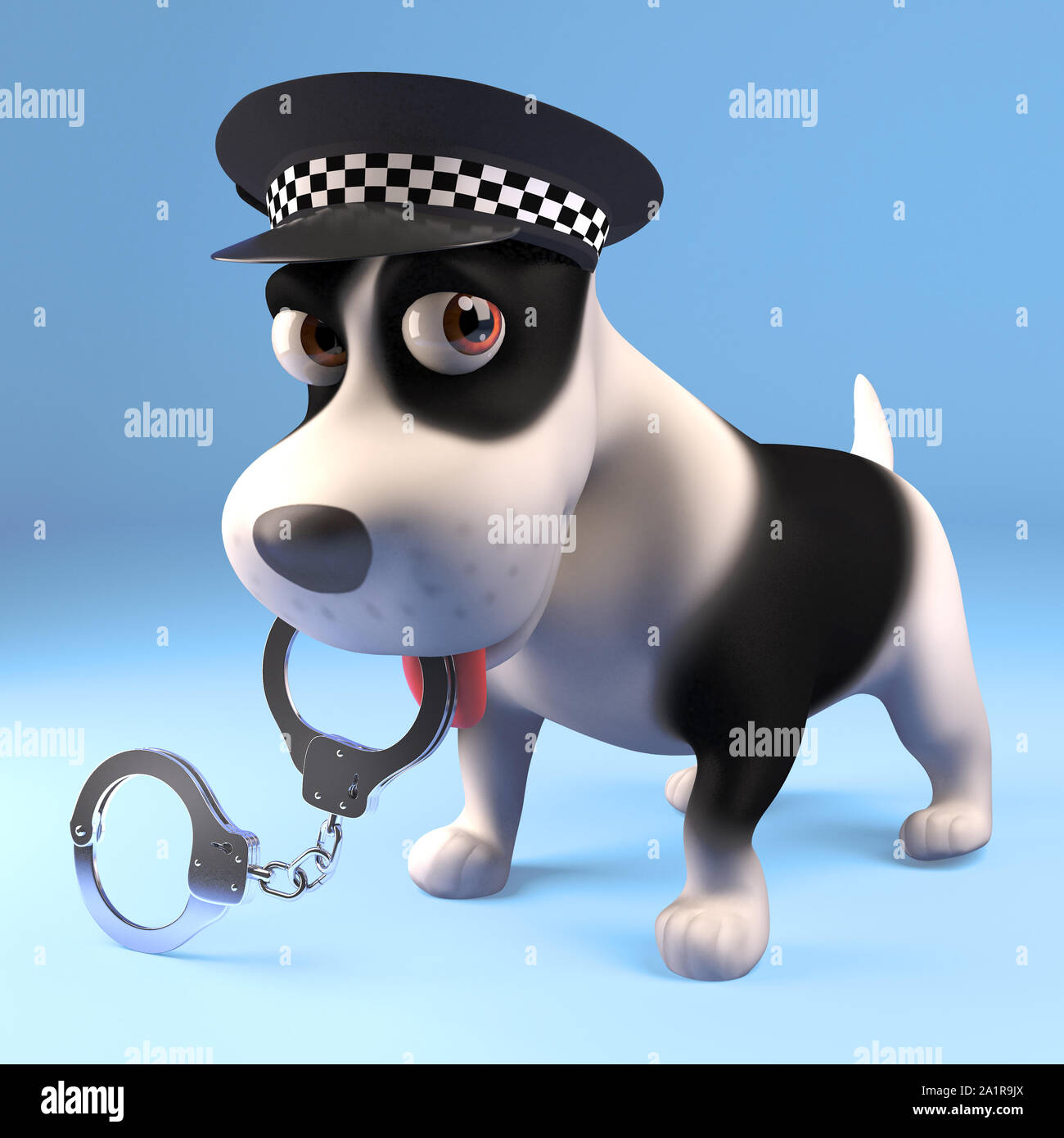 Funny 3d cartoon puppy dog dressed as a police man holding pair of ...