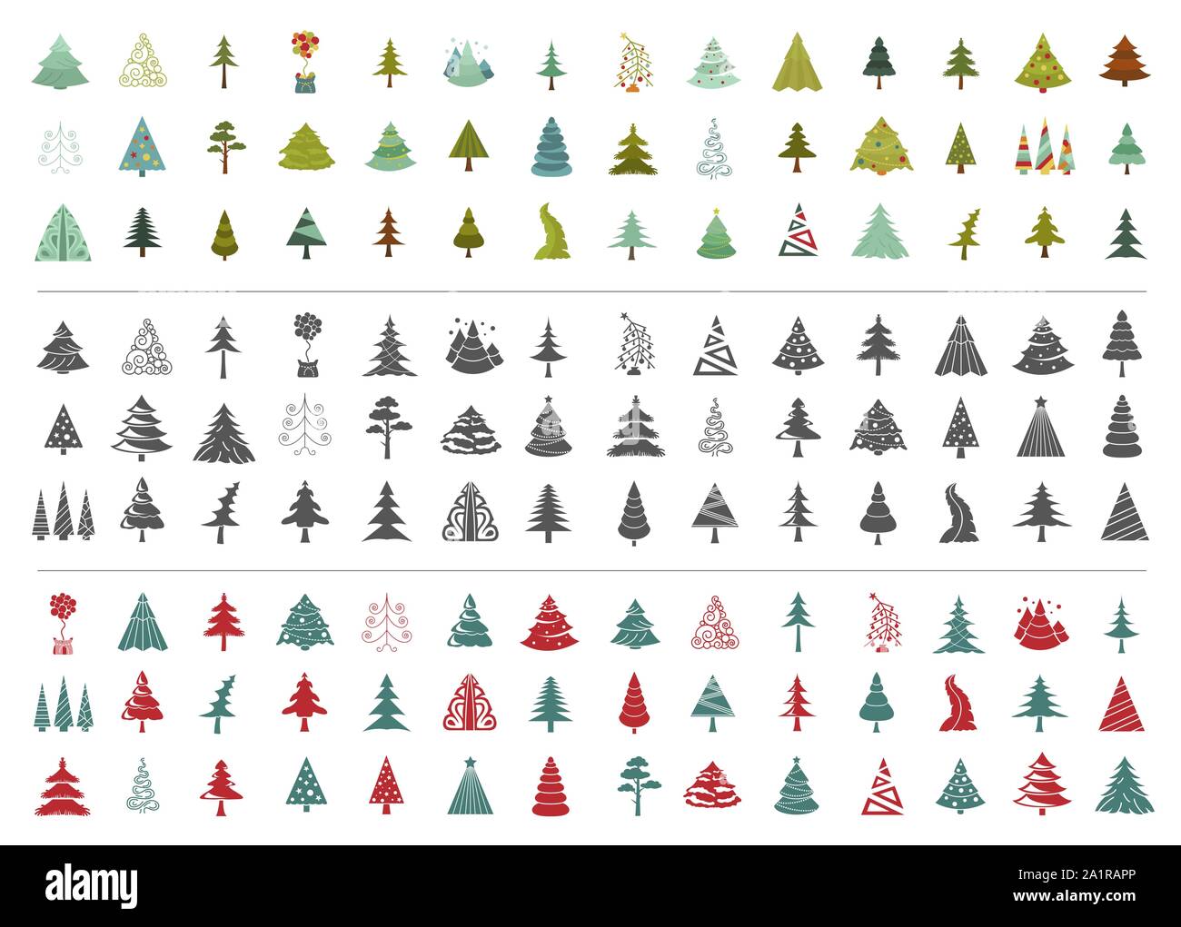 Christmas tree icon set. Flat isolated design. New year winter ...