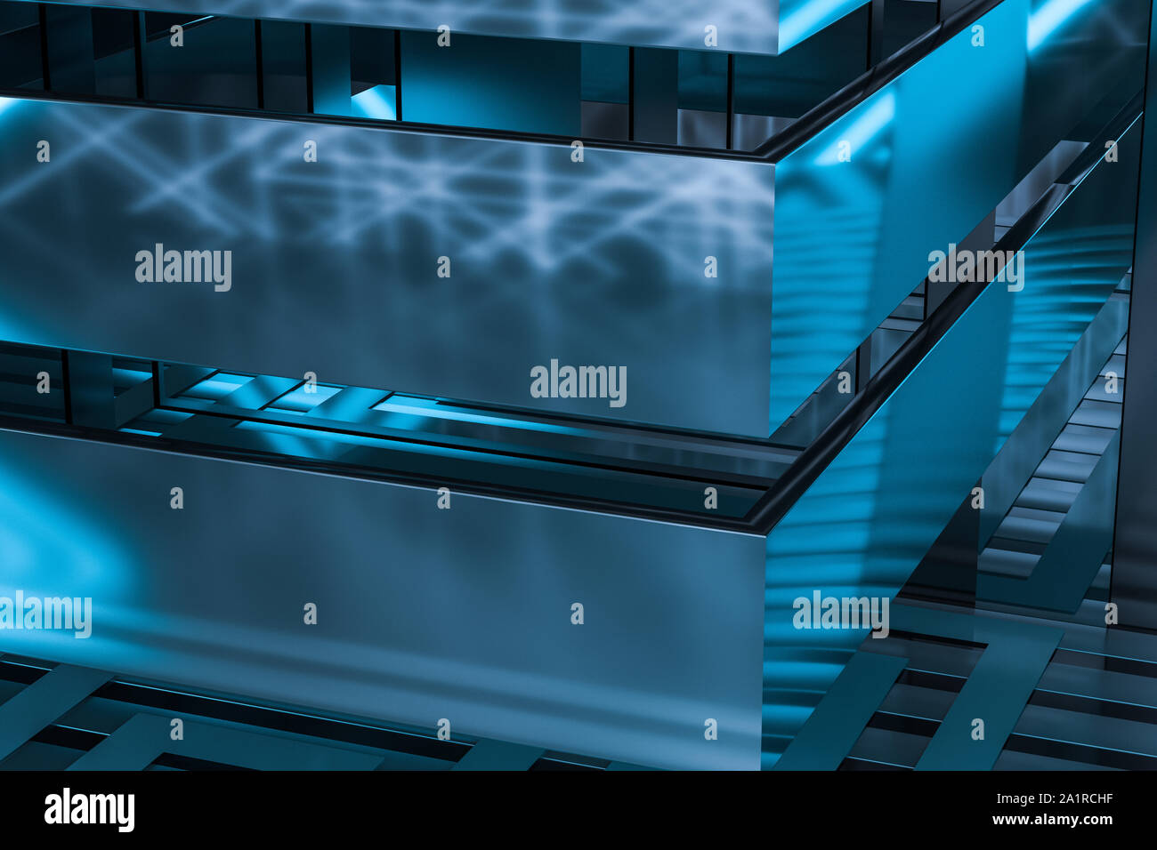 Dark and luxury room with glowing lights, 3d rendering. Computer ...