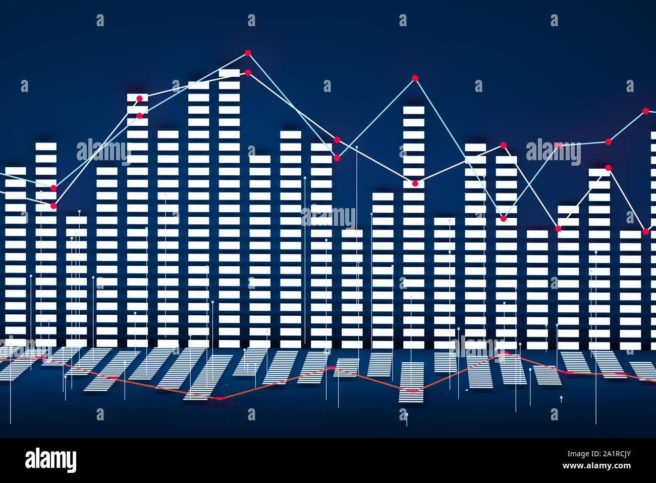 Business chart with line graph, bar chart and numbers on dark ...