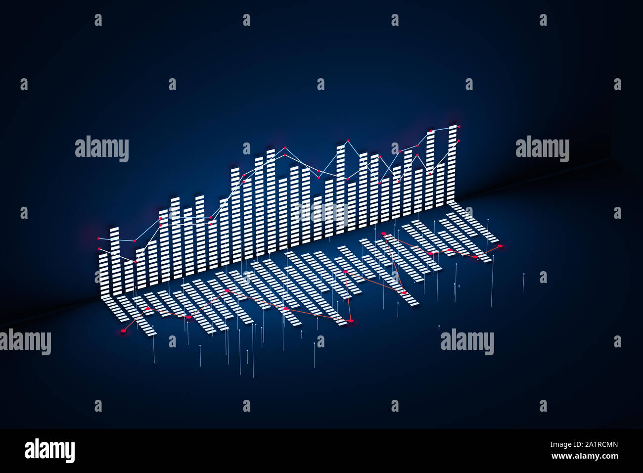Business chart with line graph, bar chart and numbers on dark ...